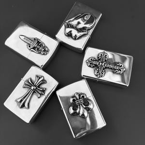 Gothic Heavy Silver Lighter With 3D Cross, Dagger, and Fleur-de-lis ...