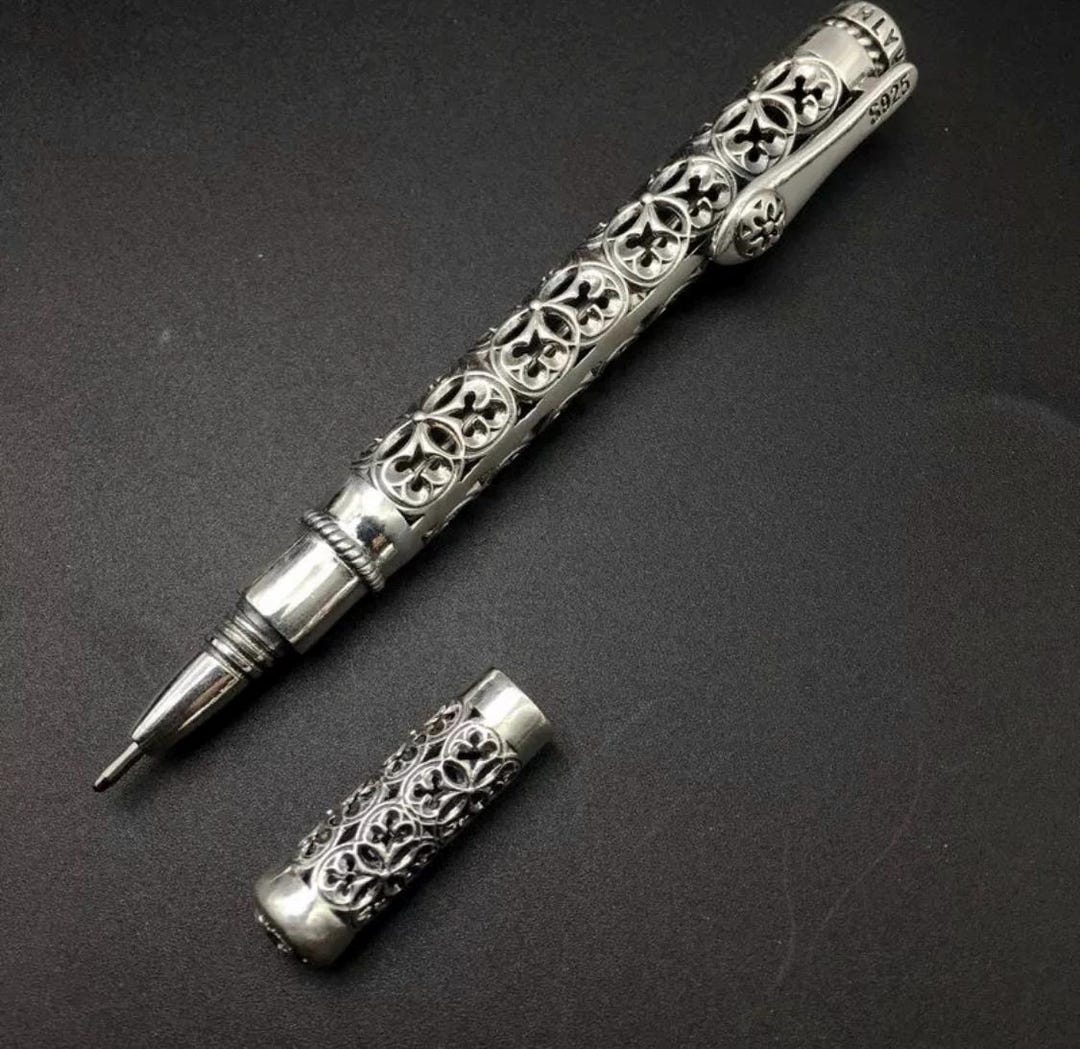 Gothic Silver Skull Pen – Luxury Metal Ballpoint Pen With Carved Cross ...