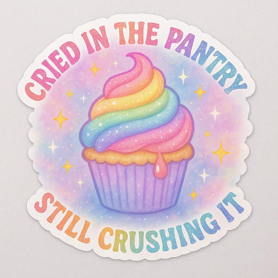 Cried in the Pantry, Still Crushing It- Rainbow Cupcake Sticker, Vinyl ...