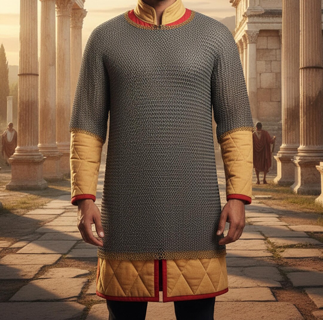 6mm Mild Steel Chainmail Shirt Round Riveted Medieval Armor With Brass ...