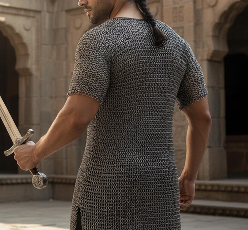 Wedge Rivet Chainmail Haubergeon – 9mm Flat Ring Riveted Medieval Armor ...