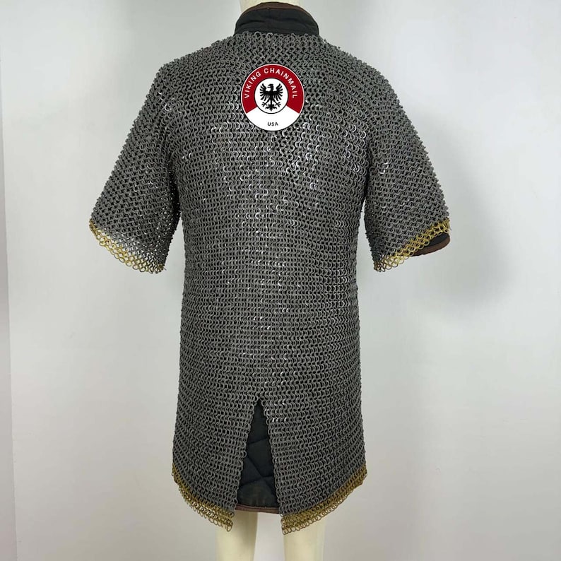 9mm Riveted Chainmail Habergeon | Alternate Ring Design, Brass Edged ...