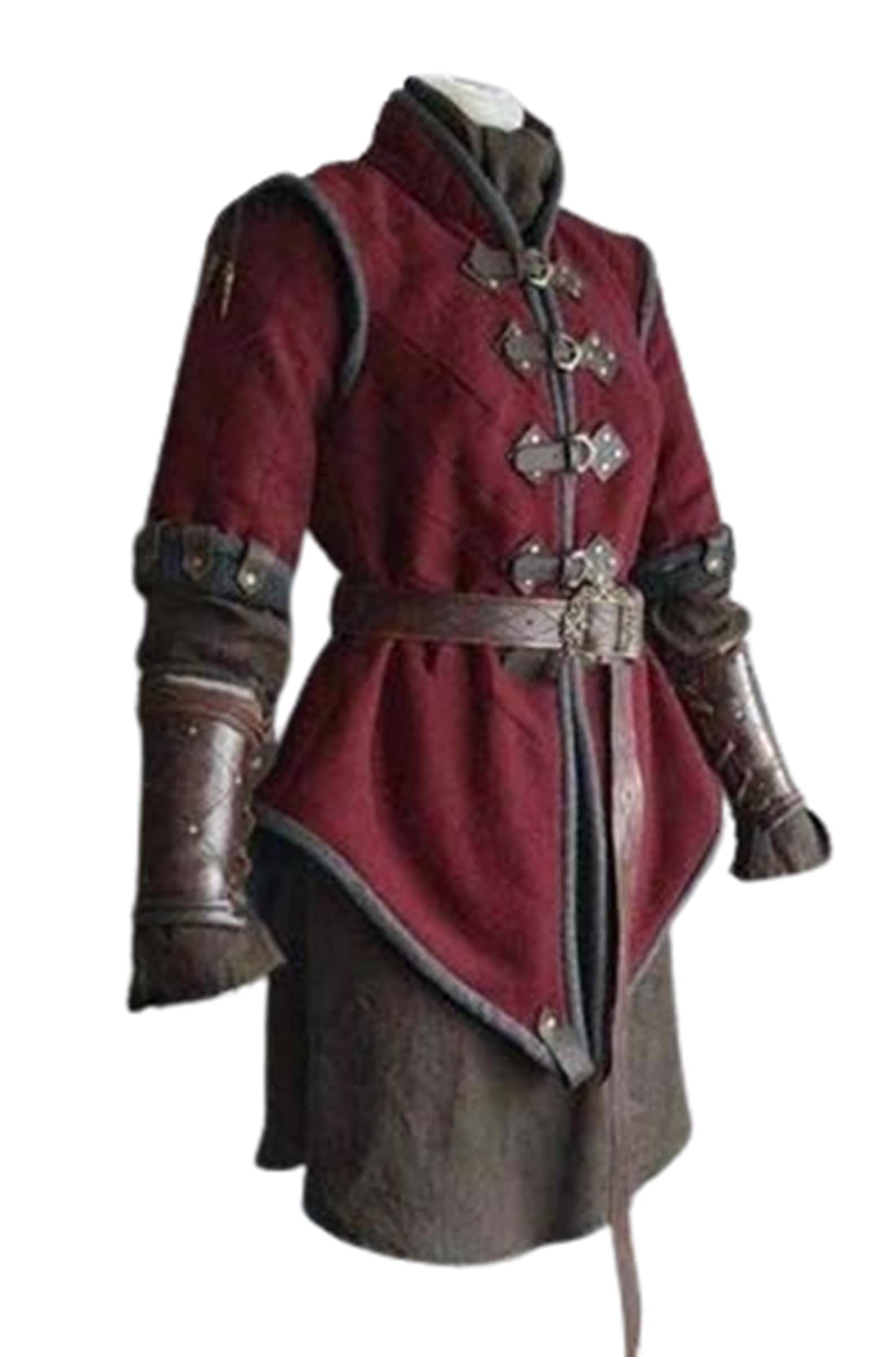 Witcher Gambeson: Medieval Padded Costume With Brown Leather Trim - Etsy