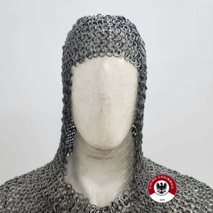 Medieval 9 Mm Mild Steel Chain Mail Coif, Flat Ring Riveted With Solid ...