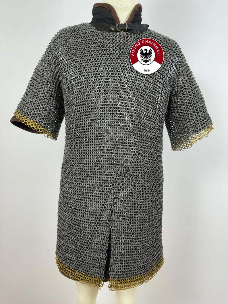9mm Riveted Chainmail Habergeon | Alternate Ring Design, Brass Edged ...