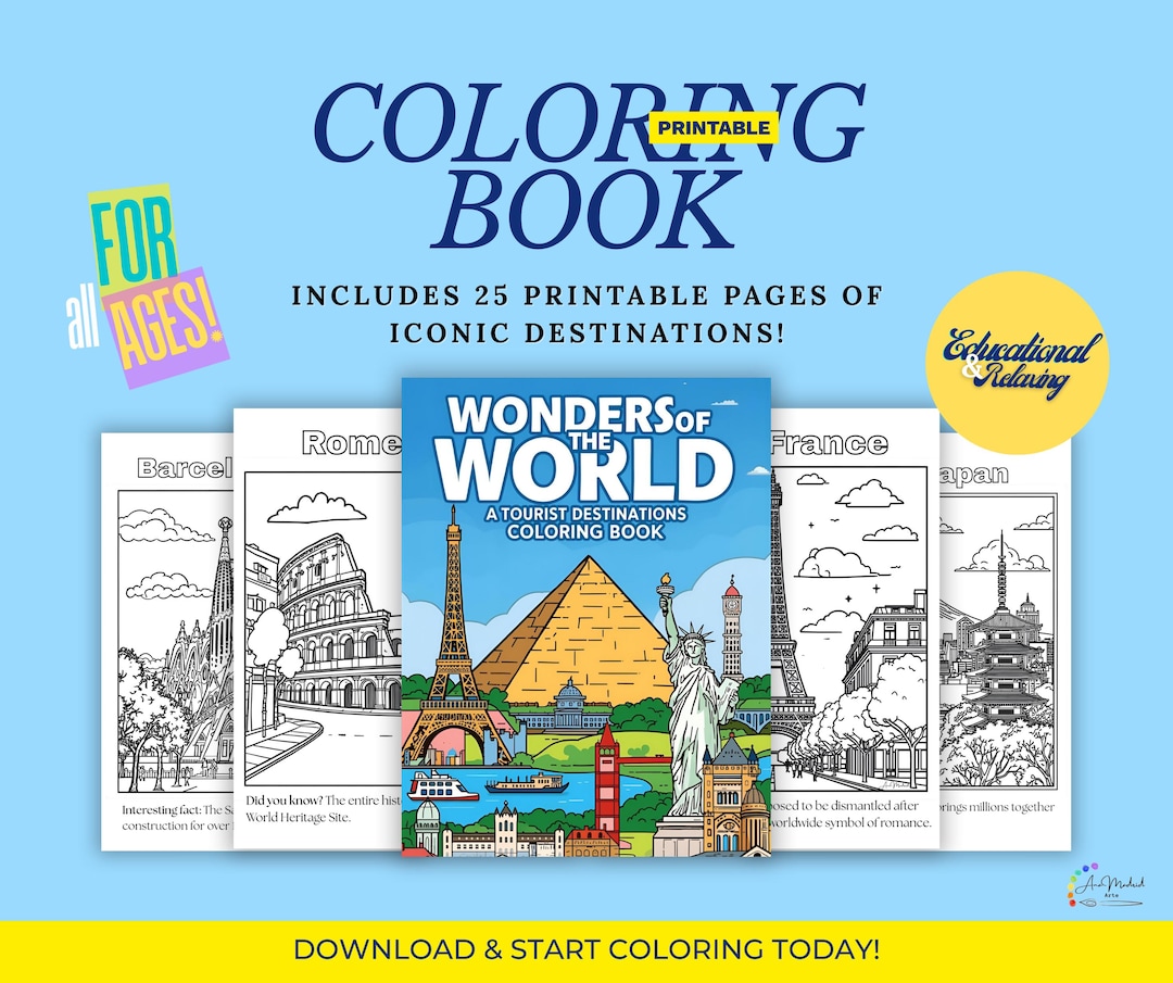 Printable Coloring Book – 25 Famous Tourist Destinations – Instant ...