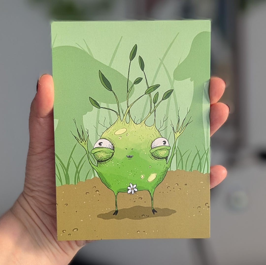 Whimsical Plant Creature Art Card | Illustration - Etsy