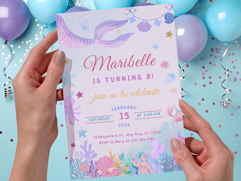 Editable Mermaid Birthday Invitation Template, Under the Sea Party ...