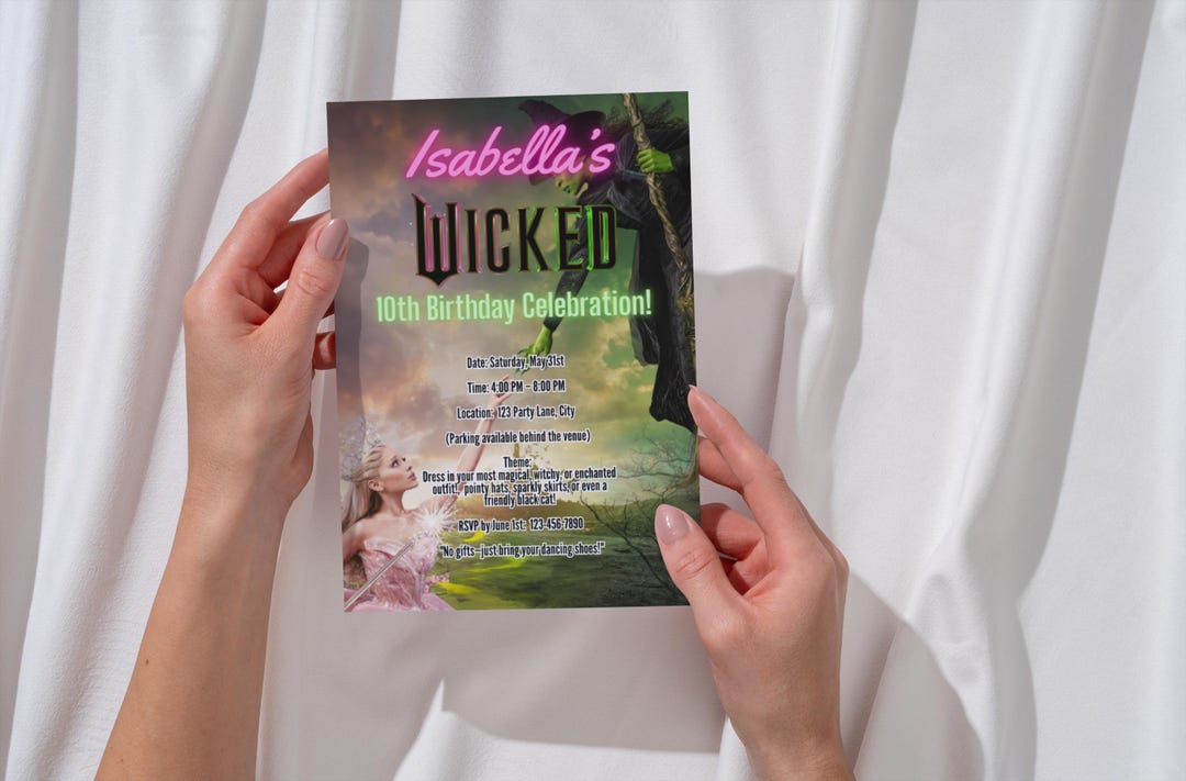 Wicked Themed Birthday Invitation - Customizable Canva Editable Design ...