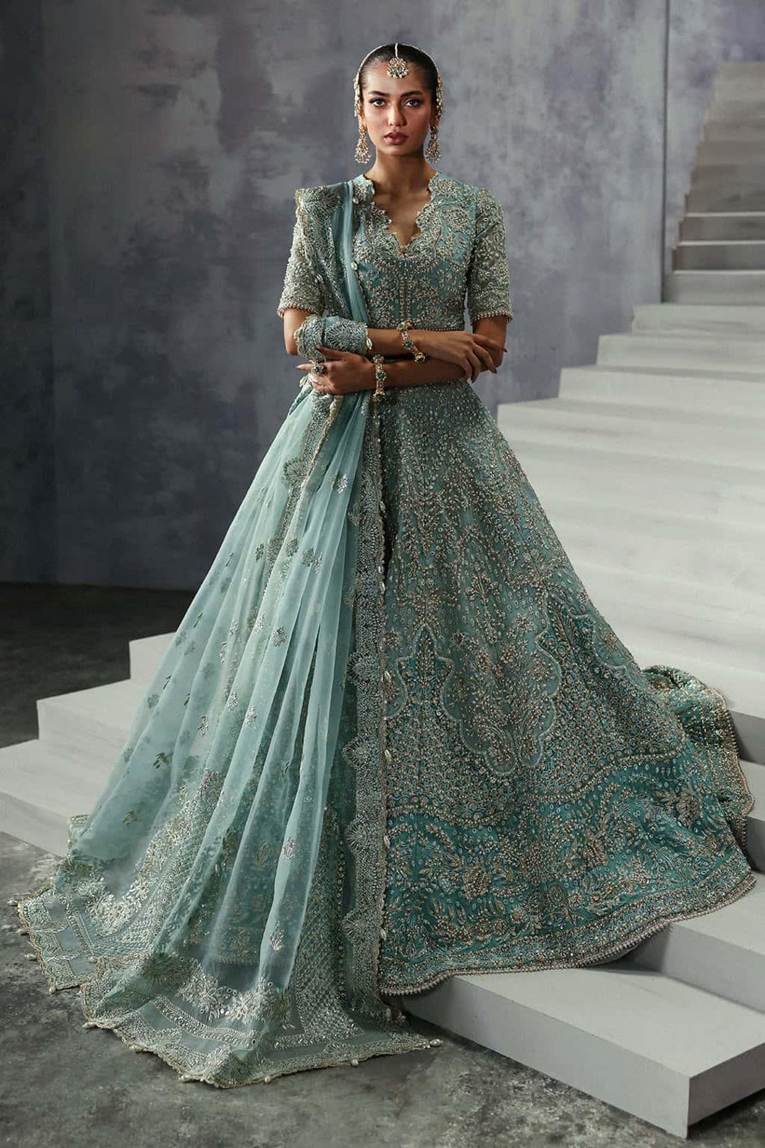 Turquoise Color Heavy Embroidered Hand Embelished Lehnga Choli ...