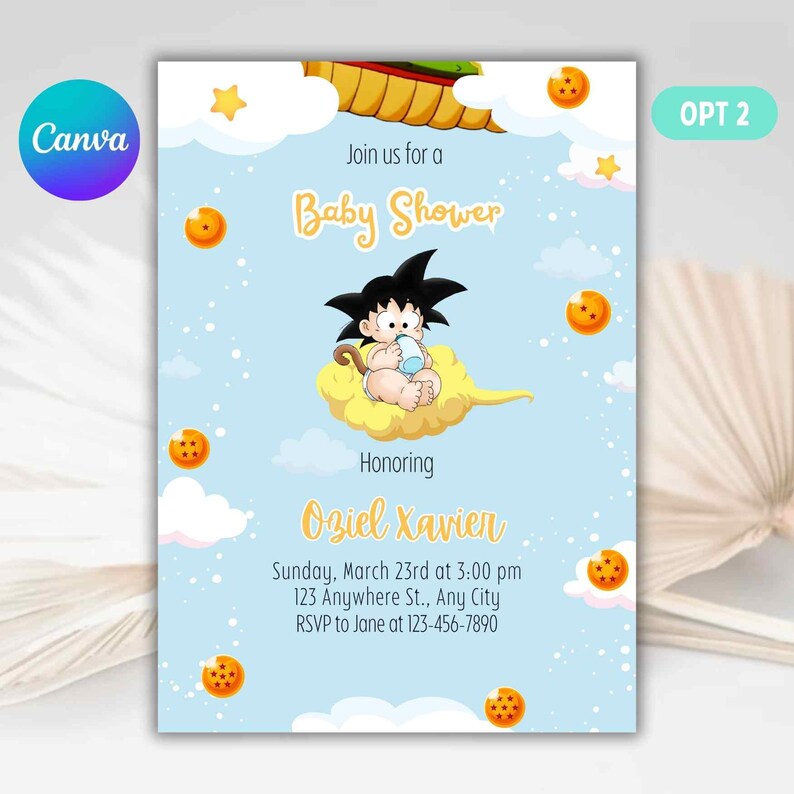 Goku Baby Shower Invitation Template, Dragon Ball Baby Shower, Editable ...