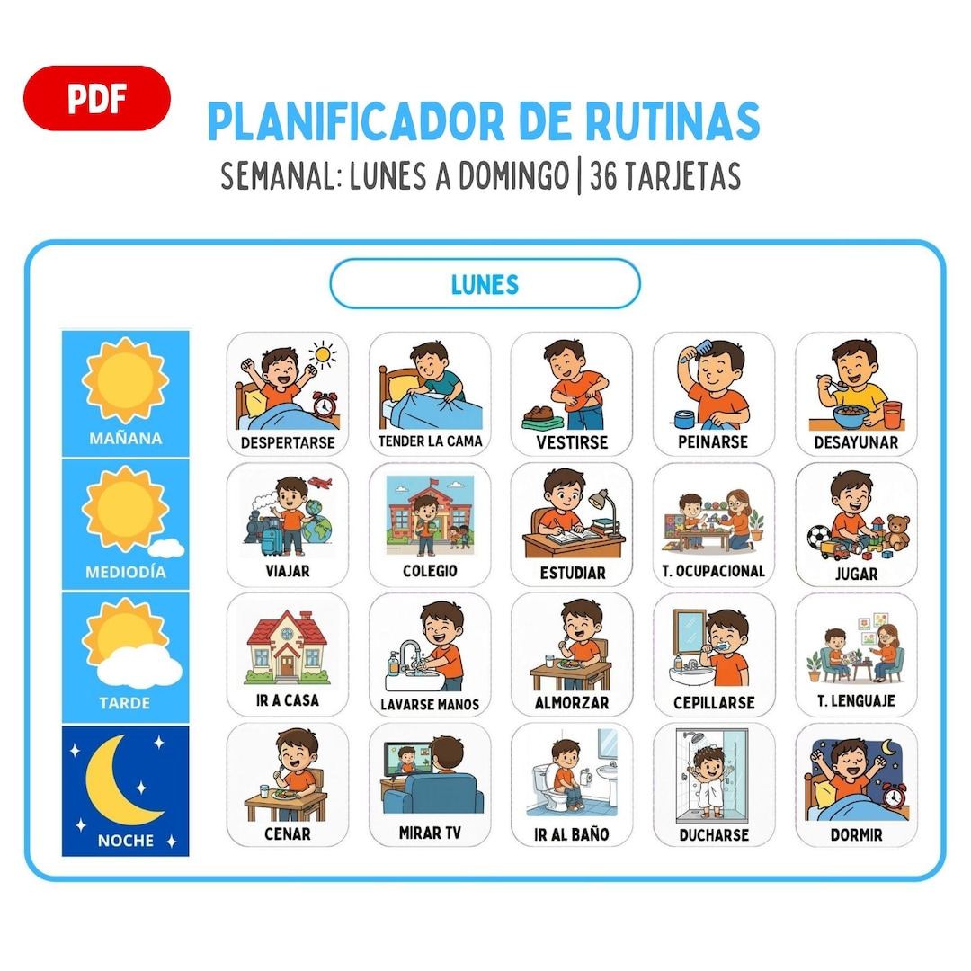 Tarjetas de rutinas para niños, tabla de rutinas, planificador de ...