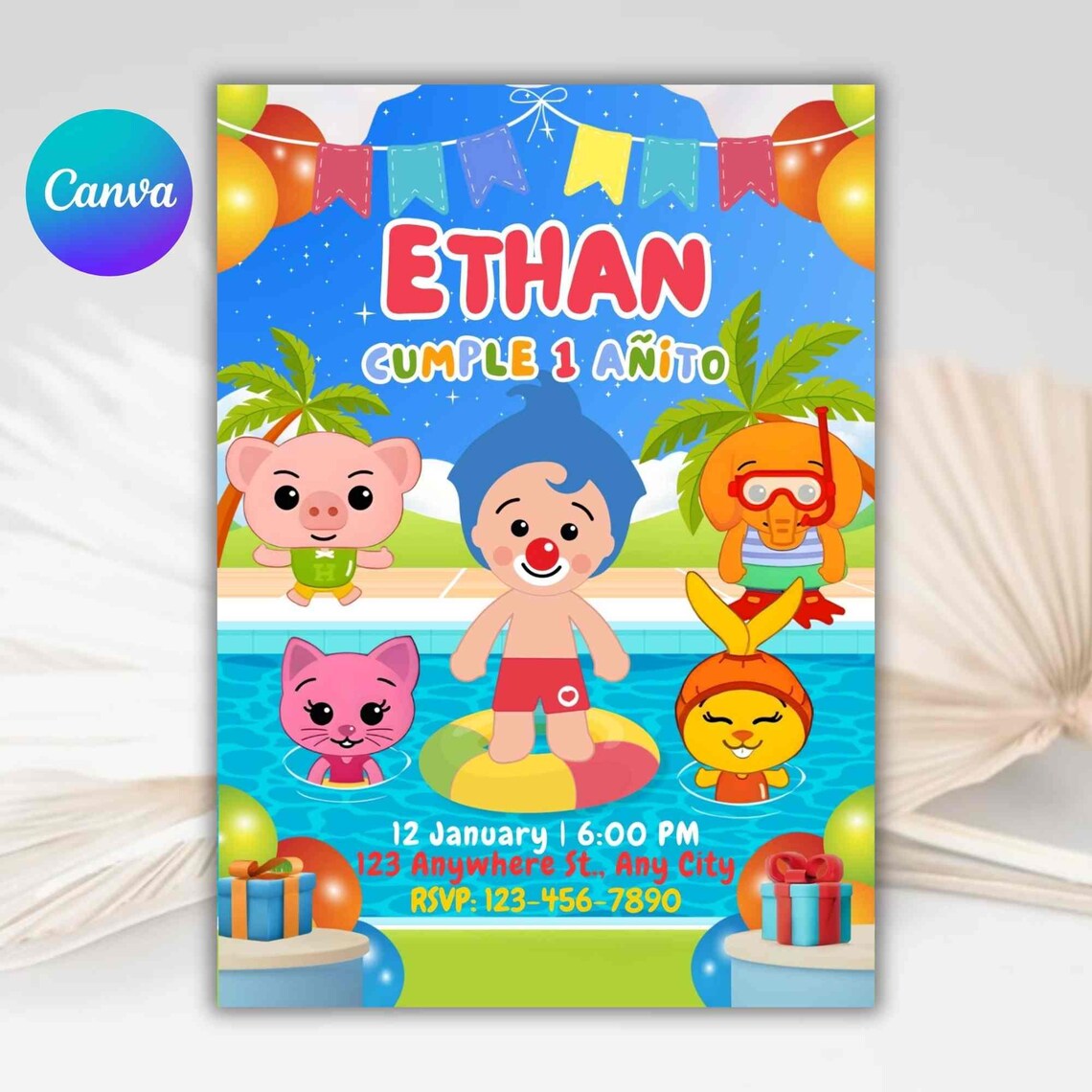 Plim Plim Pool Party Invitation, Printable Template, Birthday Printable ...