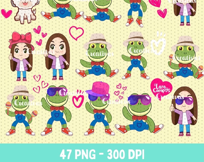 Clipart Rana Rhenné y Lara Campos, Paquete de ilustraciones de Lara y ...