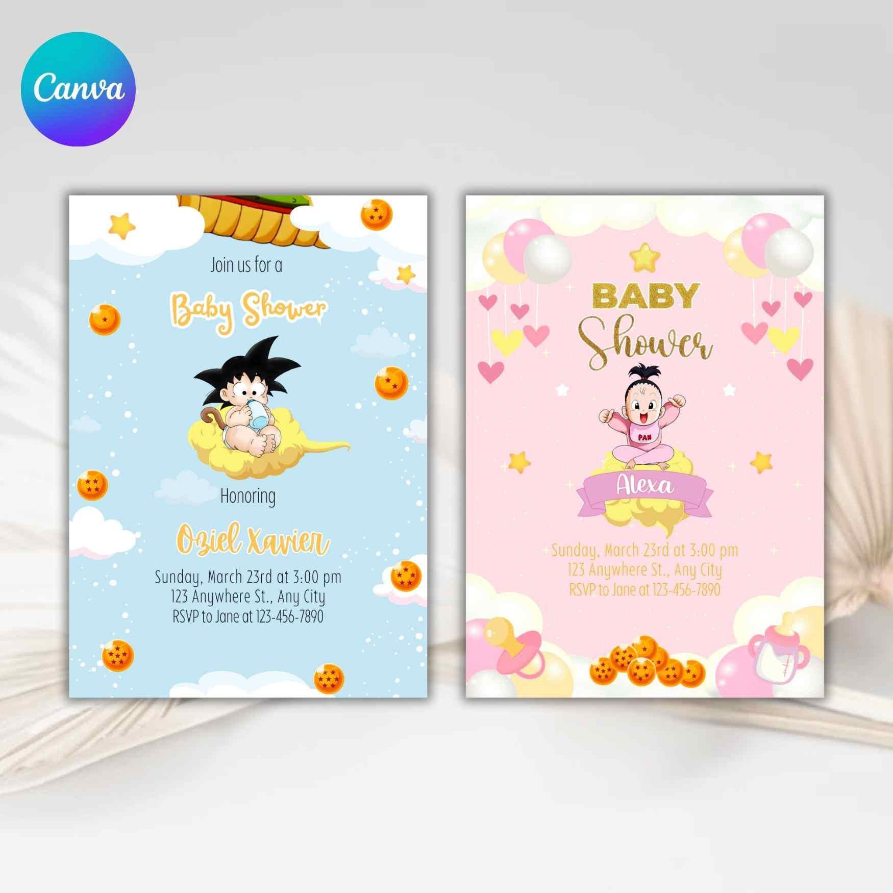 Goku Baby Shower Invitation Template, Dragon Ball Baby Shower, Editable ...
