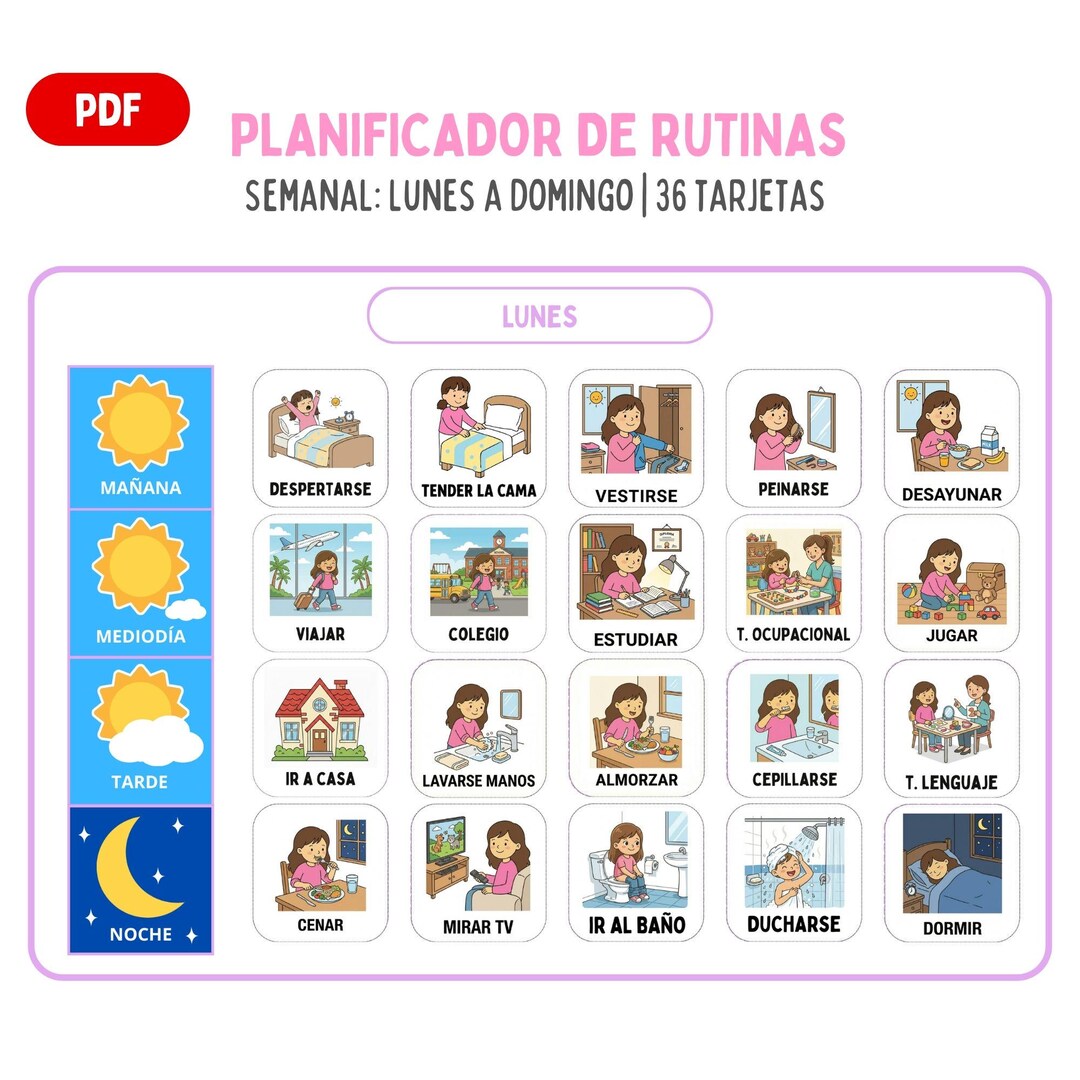 Tarjetas de rutinas para niños, tabla de rutinas, planificador de ...