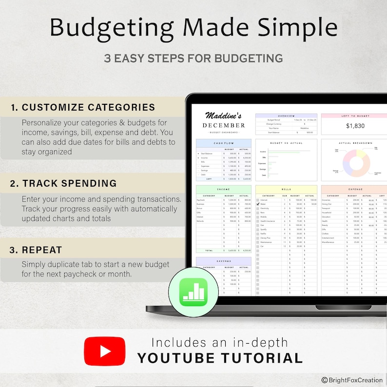 Apple Numbers Budget Planner Budget Spreadsheet for Mac iPhone iPad ...