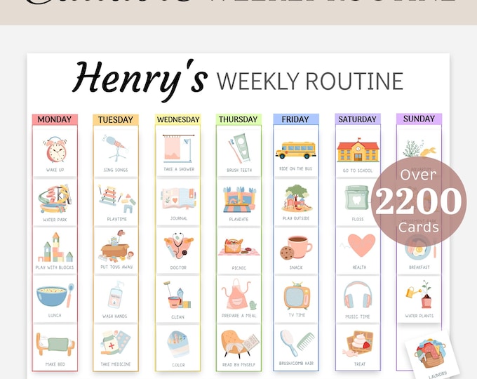 Weekly Routine Chart Kids Weekly Planner Cards Visual Calendar Toddlers ...