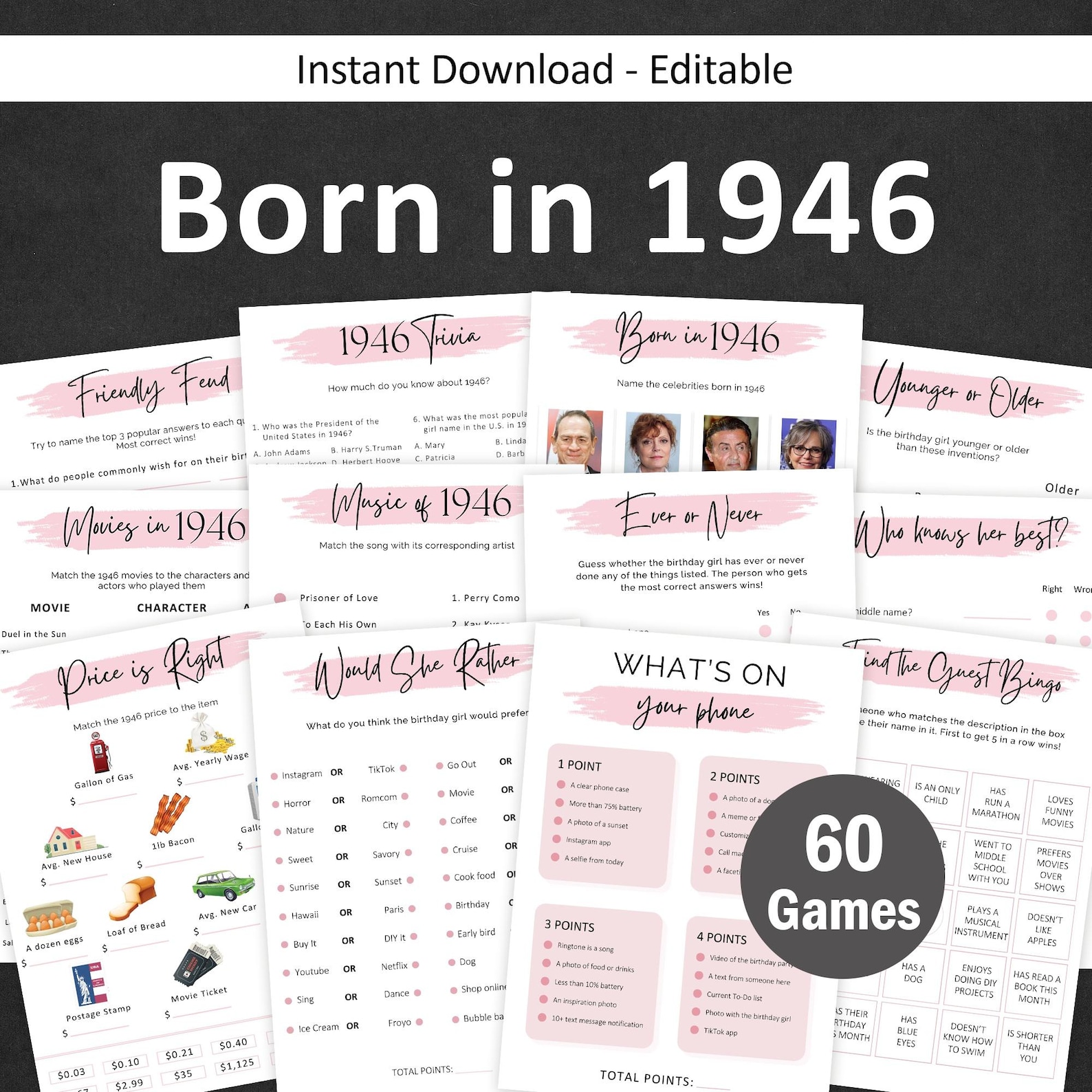 80th Birthday Games for Women 80 Birthday Party Games for Her Born in ...
