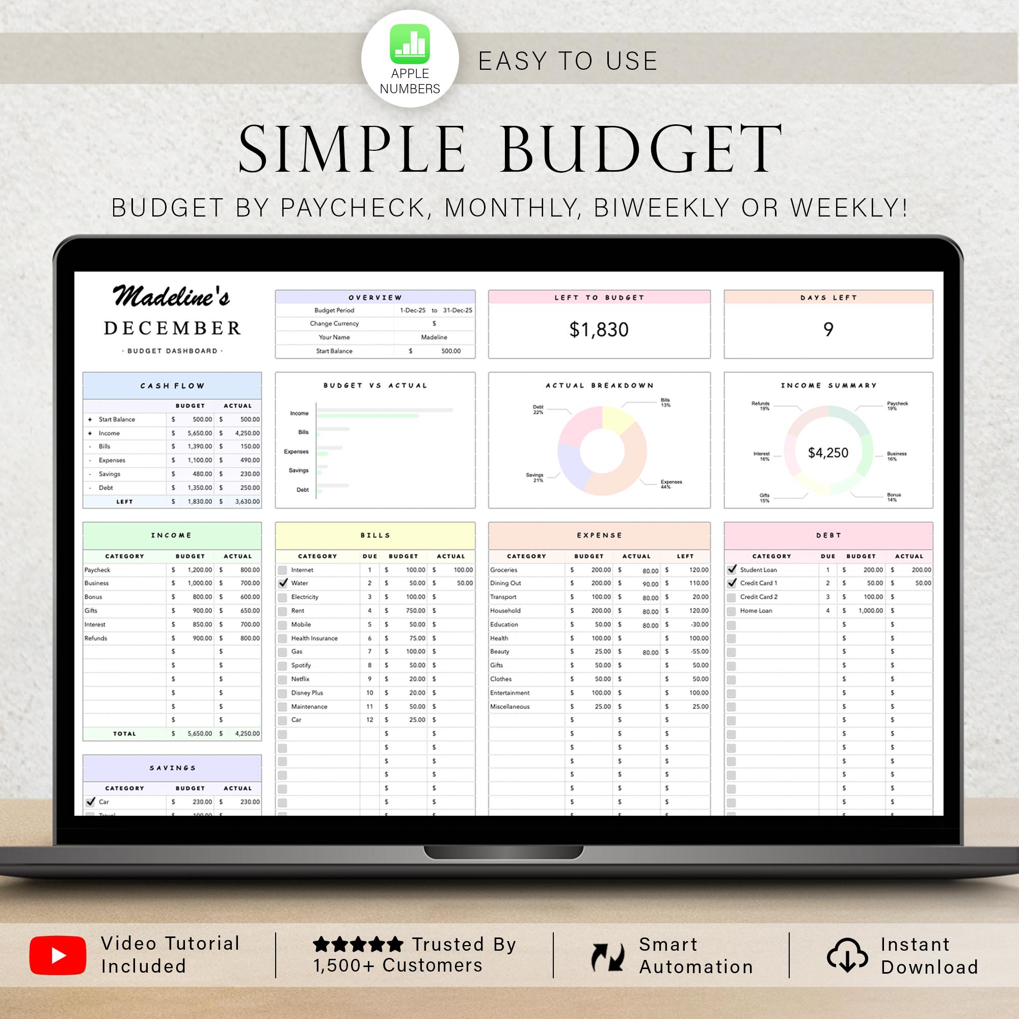 Apple Numbers Budget Planner Budget Spreadsheet for Mac iPhone iPad ...