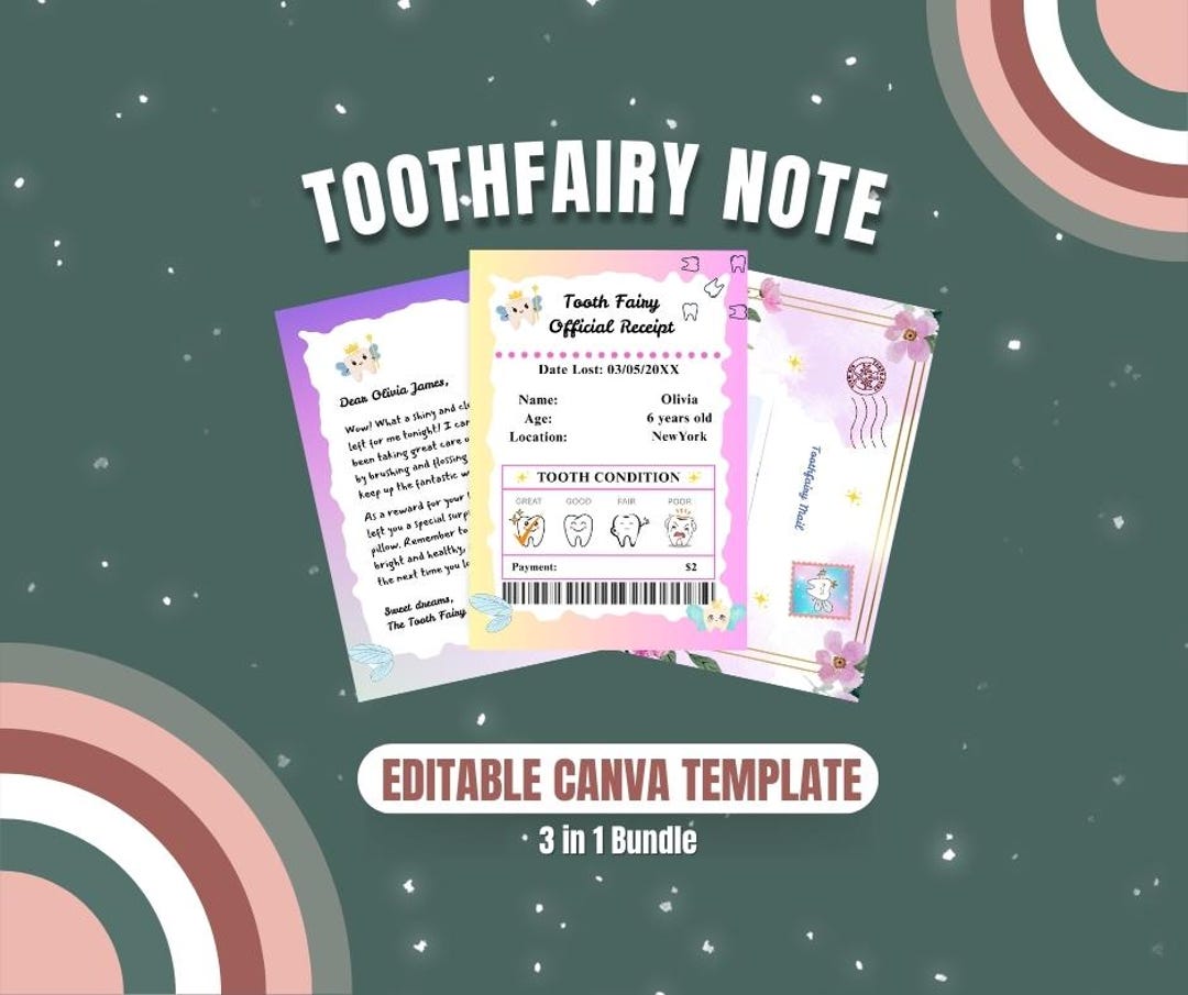 Tooth Fairy Kit Editable Mini Set With Pink Receipt Letter and Envelope ...