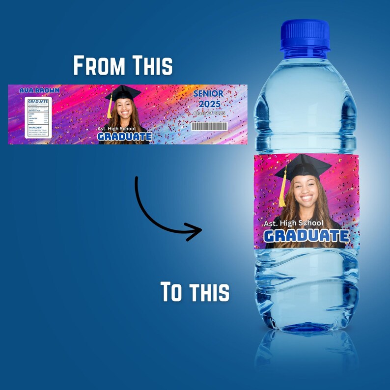 Graduation Water Bottle Labels Canva Template, Grad 2025 Editable ...