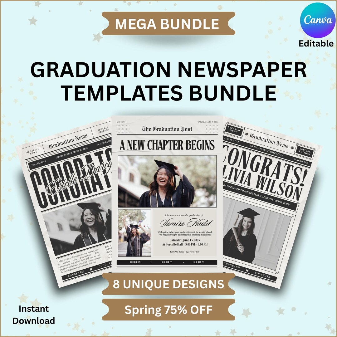Canva Graduation Party Invite Newspaper Template, Large Editable ...