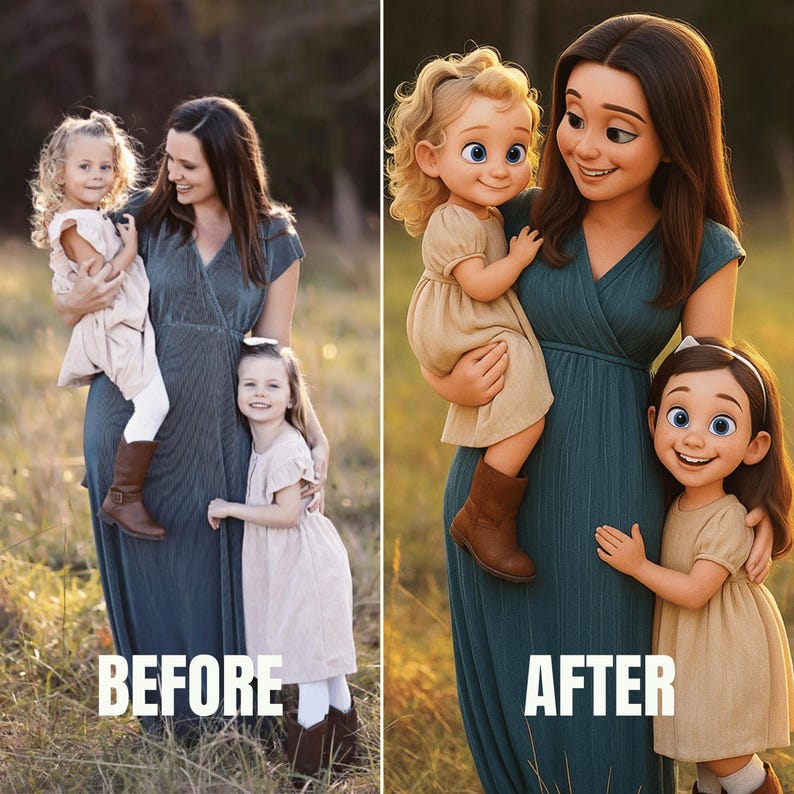 Custom Pixar Style Portrait From Photo , 3D Cartoon Couple, Family, or ...