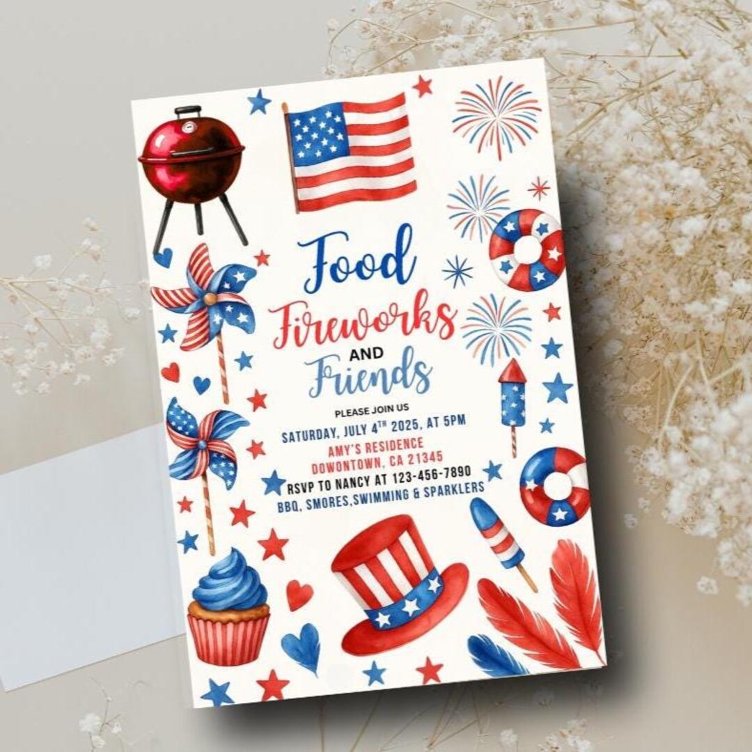 4th of July BBQ Invitation, Party in USA Invite, Independence Day BBQ ...