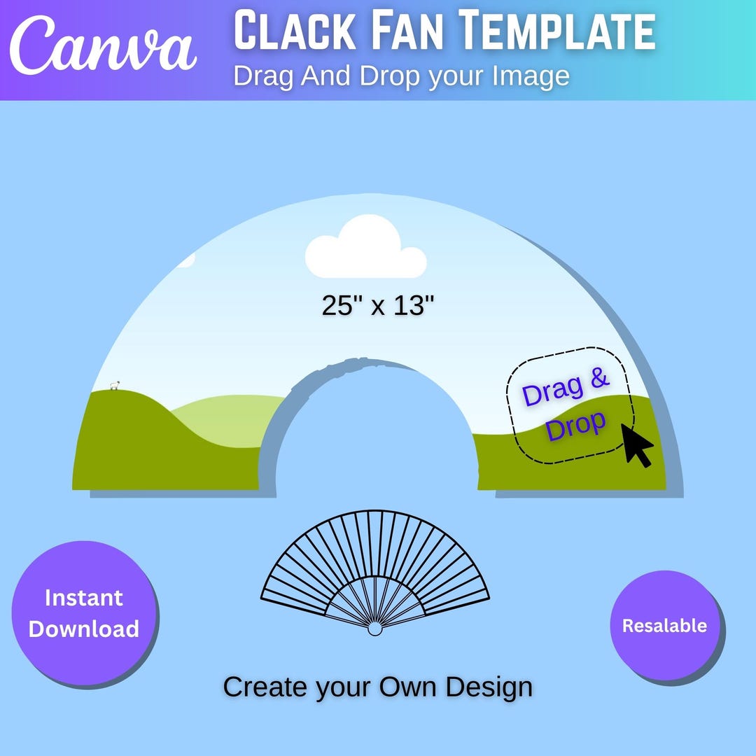Clack Fan Canva Template Editable Sublimation Hand Fan DIY Chinese Fan ...