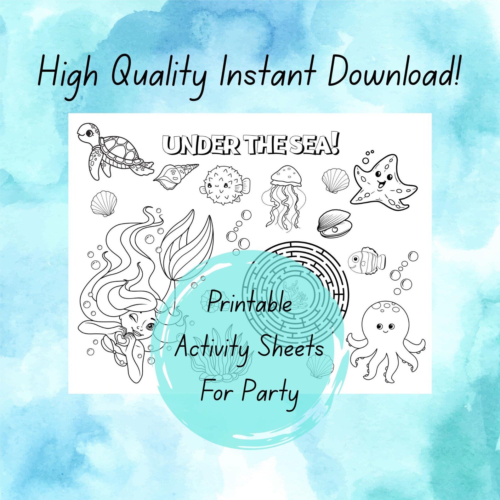Under the Sea Mermaid Birthday Party Activity Sheet DIY Party Favors ...