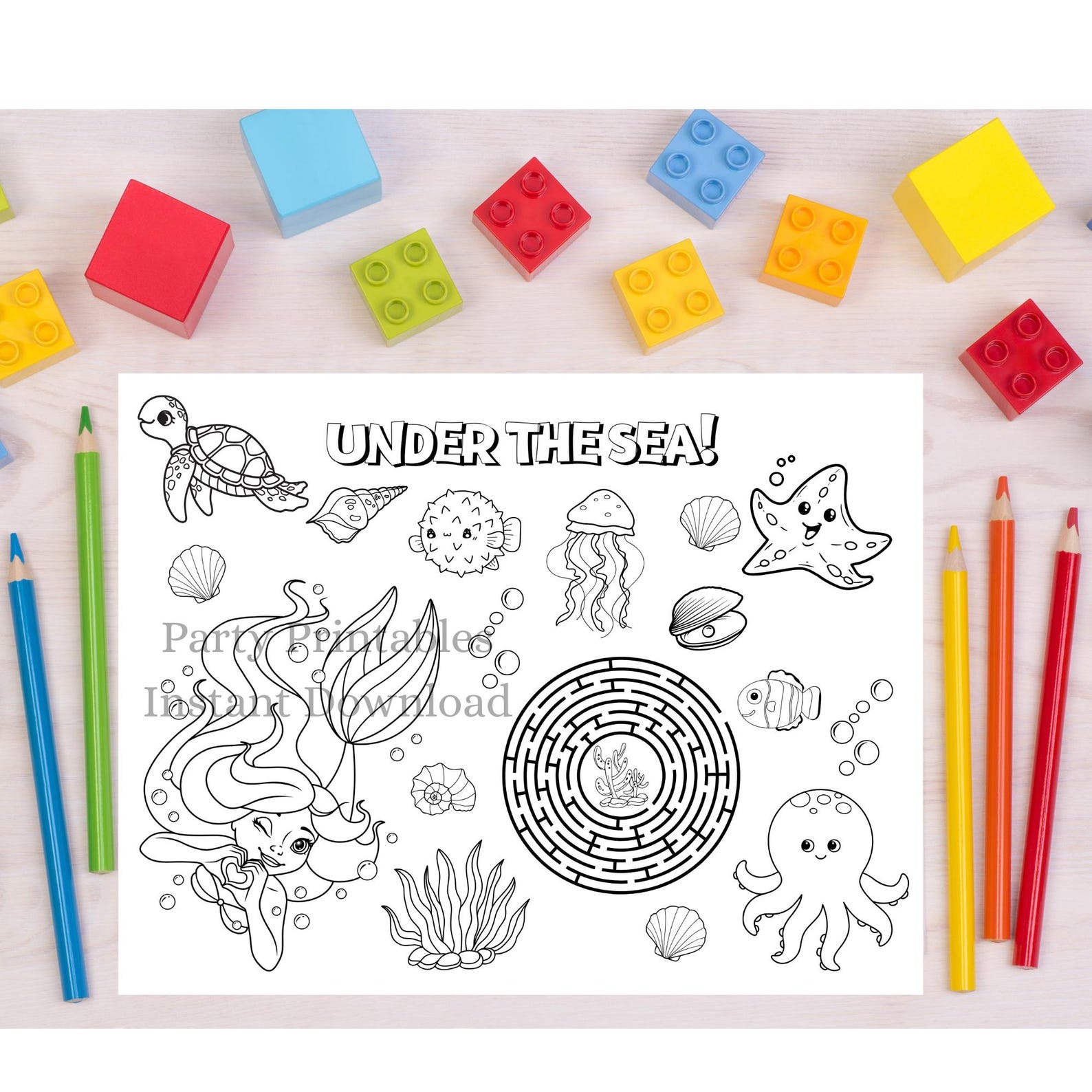 Under the Sea Mermaid Birthday Party Activity Sheet DIY Party Favors ...