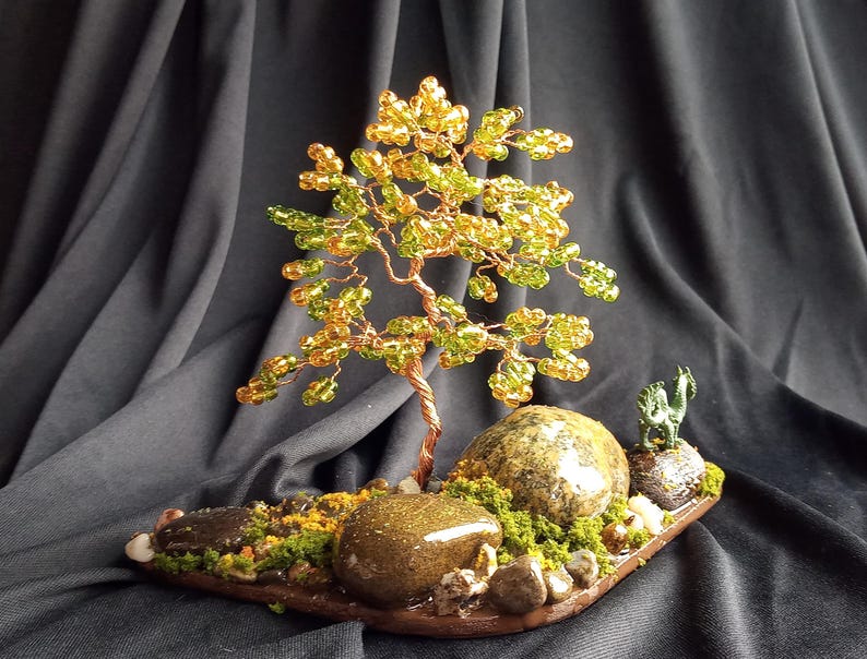 Green Gold Wire Tree With Dragon - Etsy
