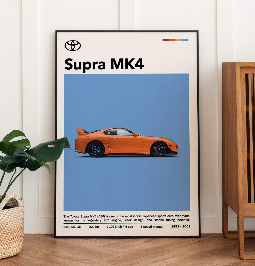 Toyota Supra MK4 Poster, Retro-vibe Mid-century Wall Decor. Digital ...