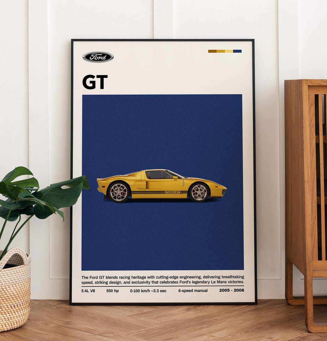 Ford GT Poster, Retro-vibe Mid-century Wall Decor. Digital Download ...
