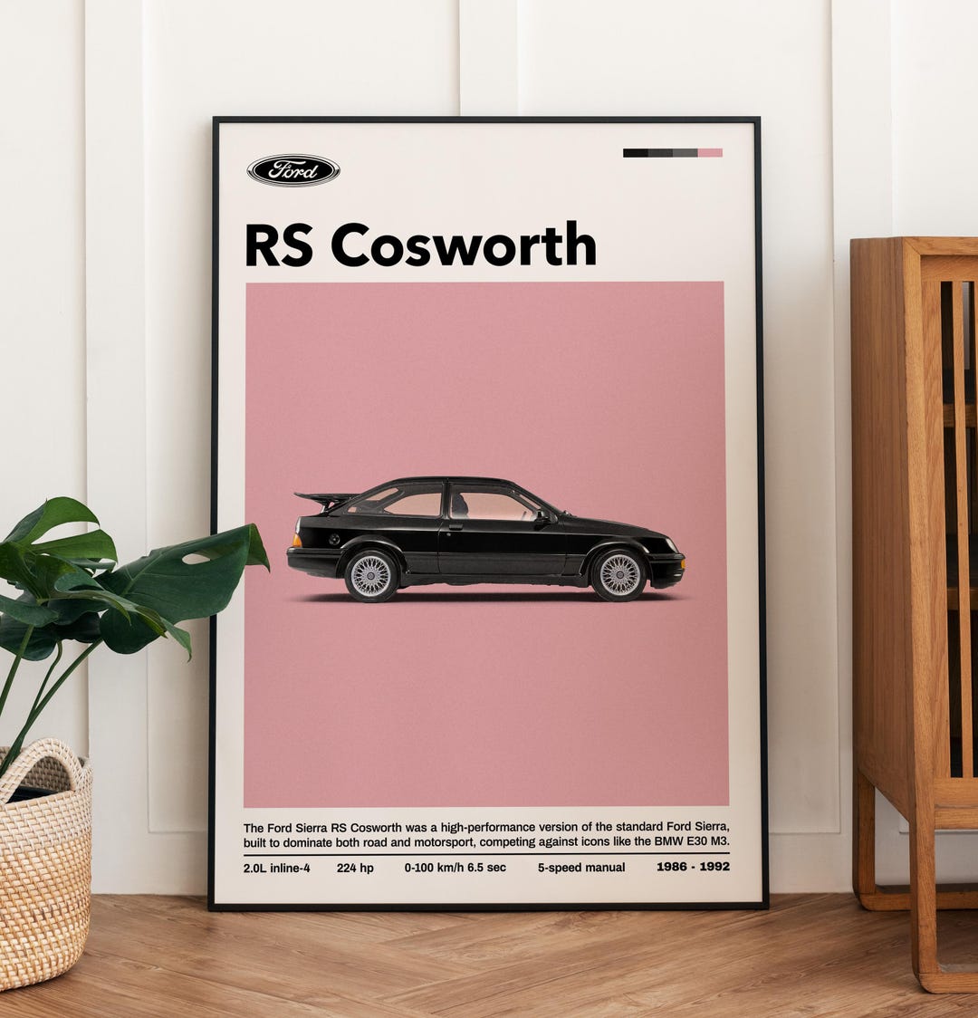 Ford RS Cosworth Poster, Retro-vibe Mid-century Wall Decor. Digital ...