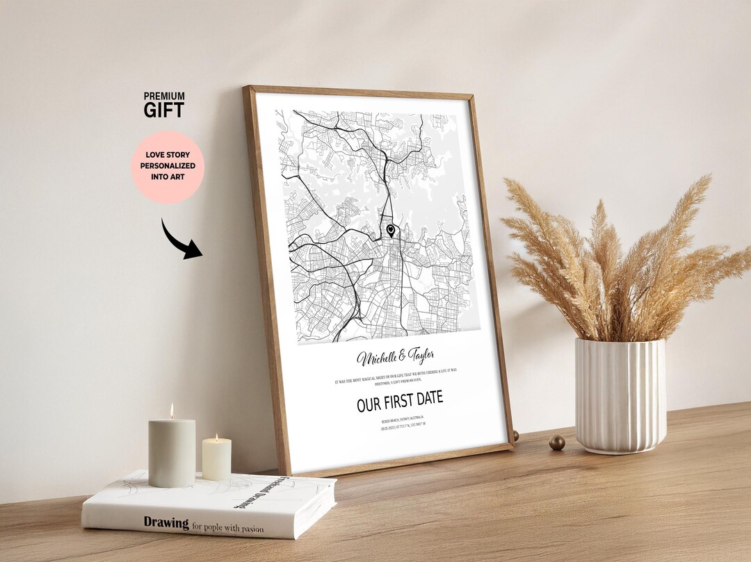 Location Map Art of Engagement, Proposal or Wedding Day Gift ...