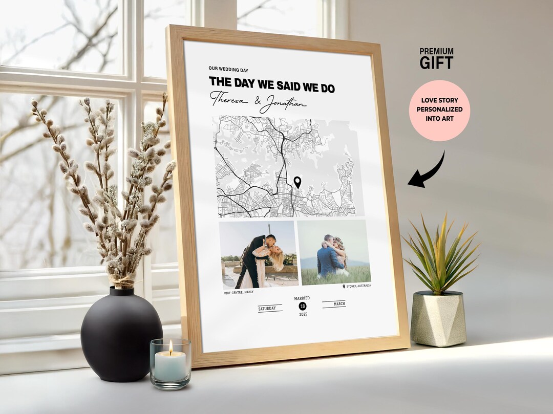 Cherished Photo & Place Map Collage - Love Milestone Photos With ...
