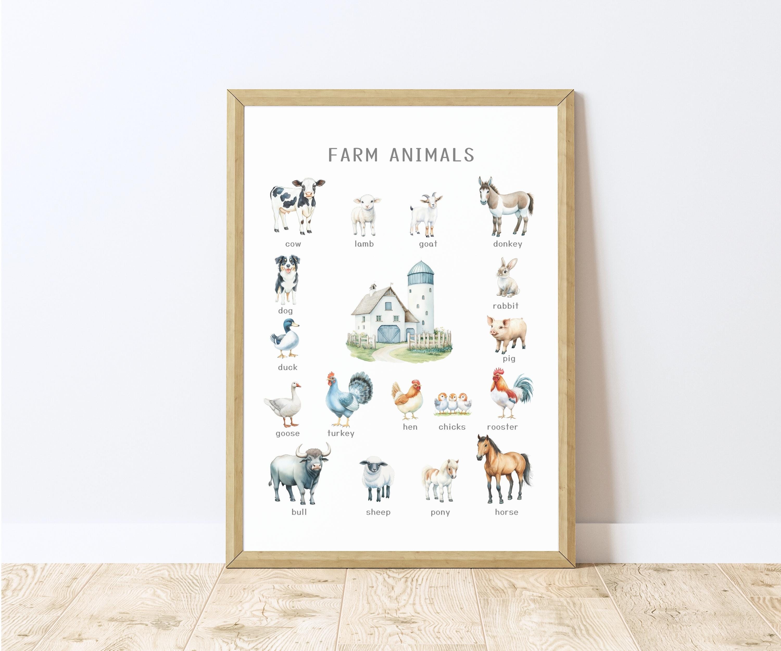 Farm Animals Poster, Educational Poster for Kids, Montessori Poster ...