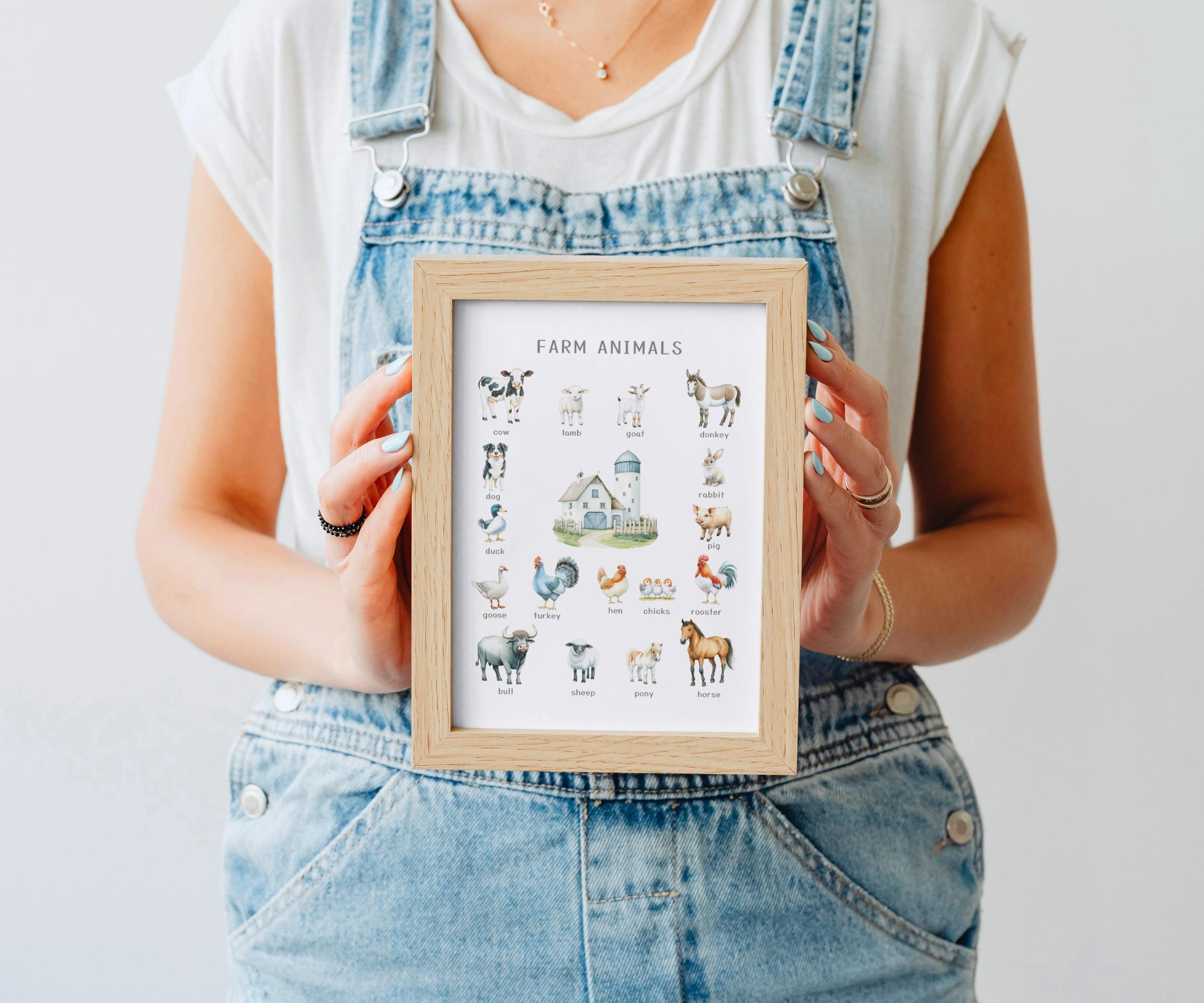 Farm Animals Poster, Educational Poster for Kids, Montessori Poster ...