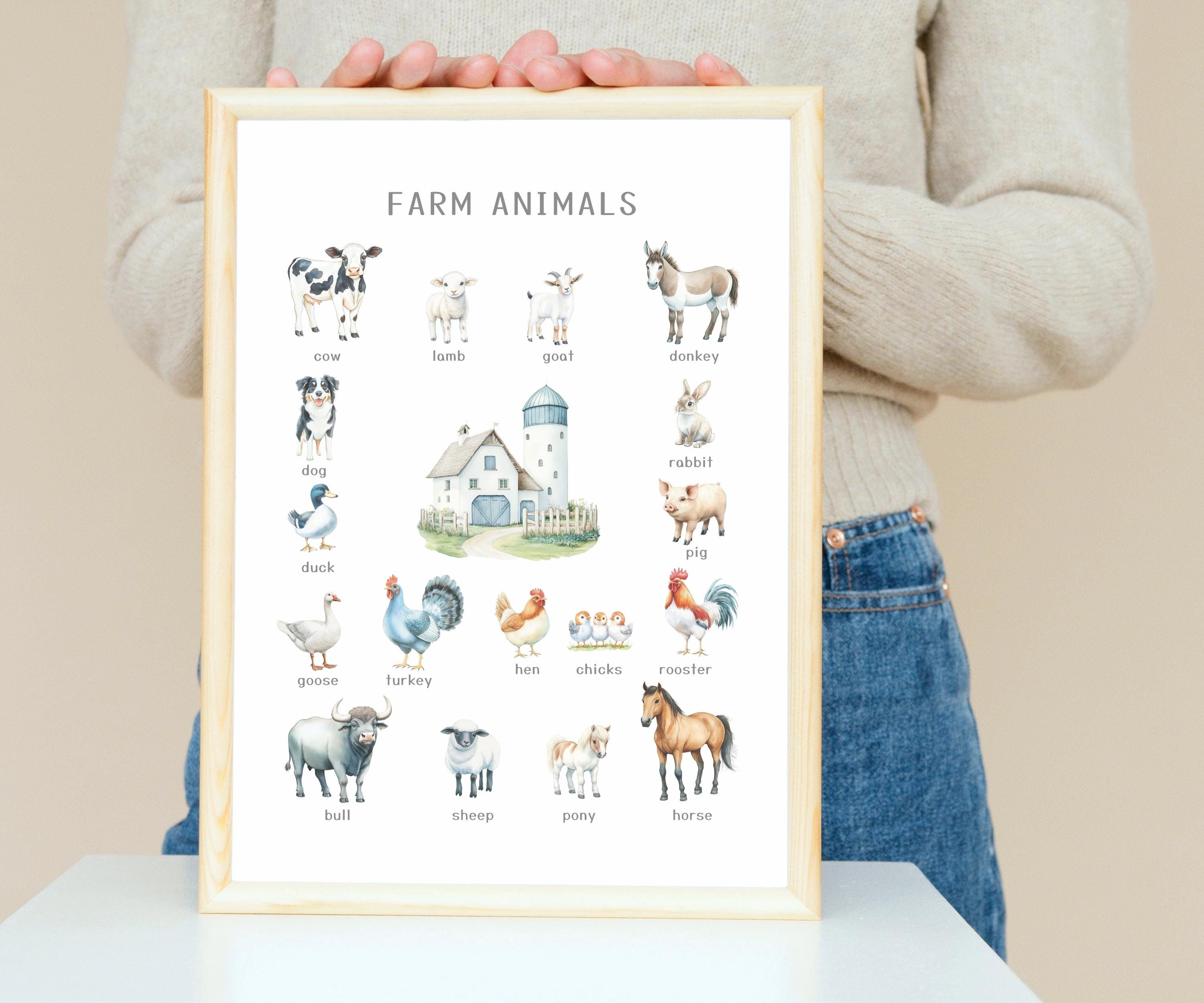Farm Animals Poster, Educational Poster for Kids, Montessori Poster ...