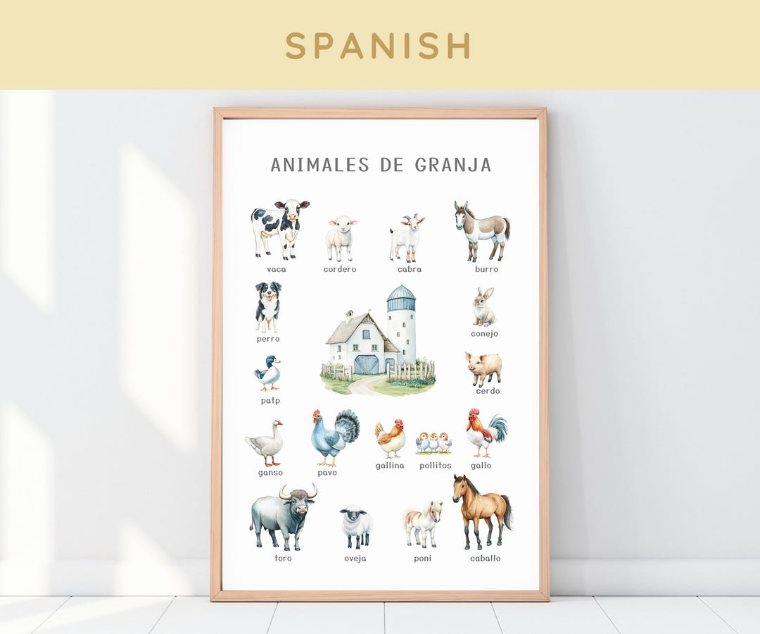 Spanish Educational Poster for Toddlers: Farm Animals Print, ABC Wall ...