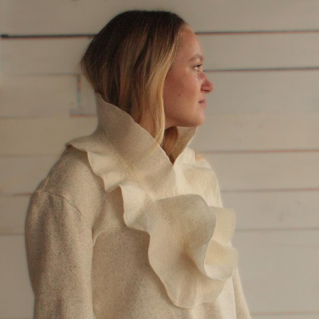 Hand Felted Frilly Merino Wool Scarf | Naturally Dyed Accessory for ...