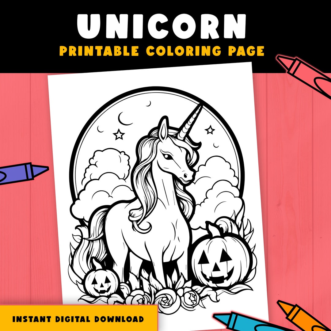 Unicorn Halloween Coloring Page for Kids and Adults, Printable File ...