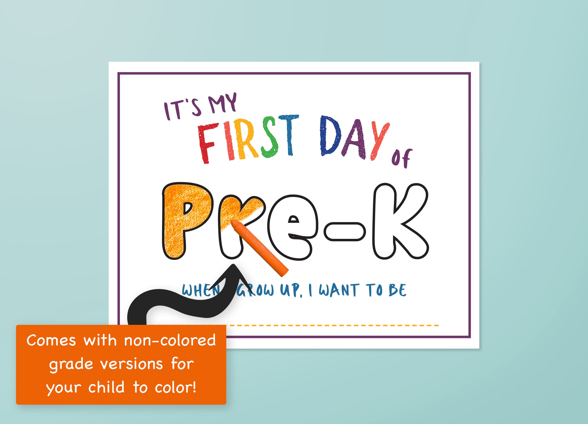 First Day of School Pre-k to 5th Grade Printable Sign, Photo Prop ...