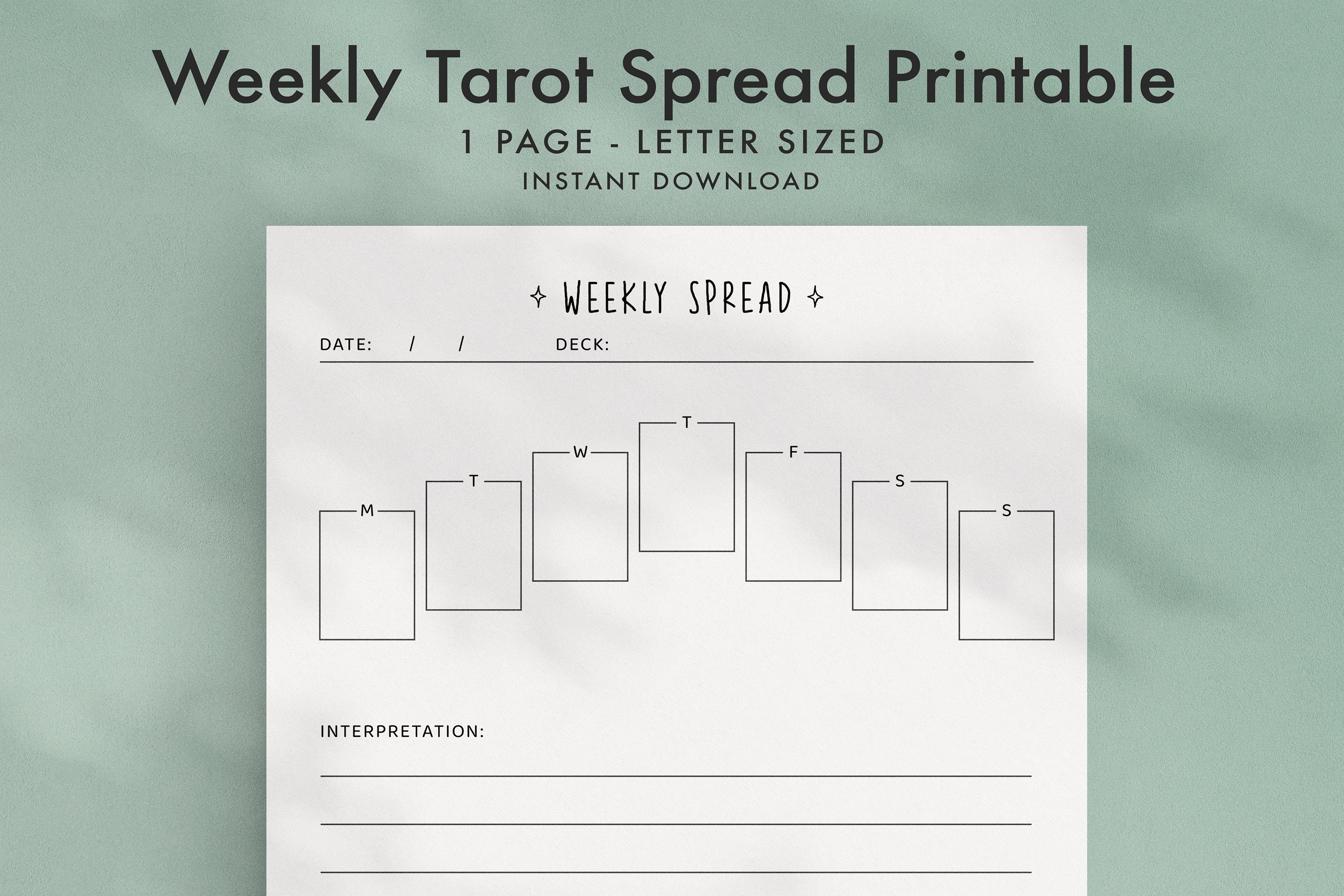 Weekly Tarot Spread Printable | Planner Insert Prints | Witch Grimoire ...