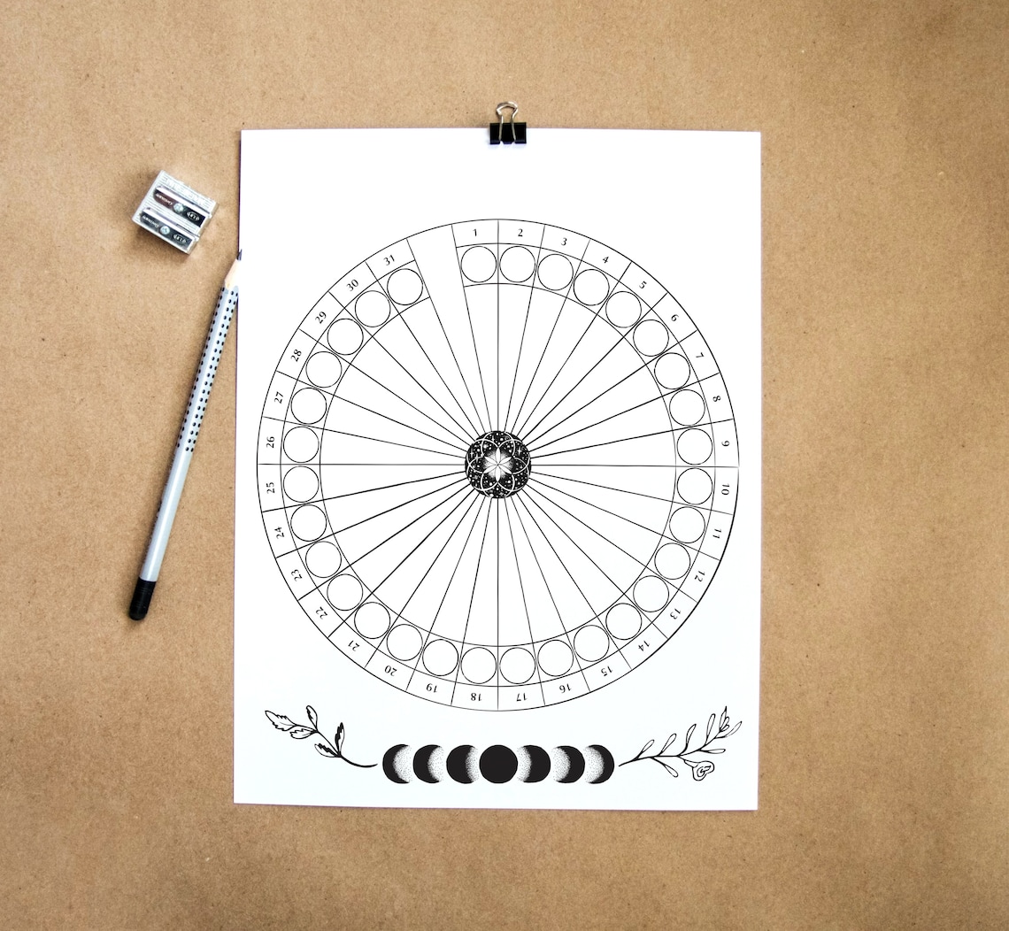 Moon Phase Monthly Tracker Printable, Lunar Phenology Wheel, Printables ...