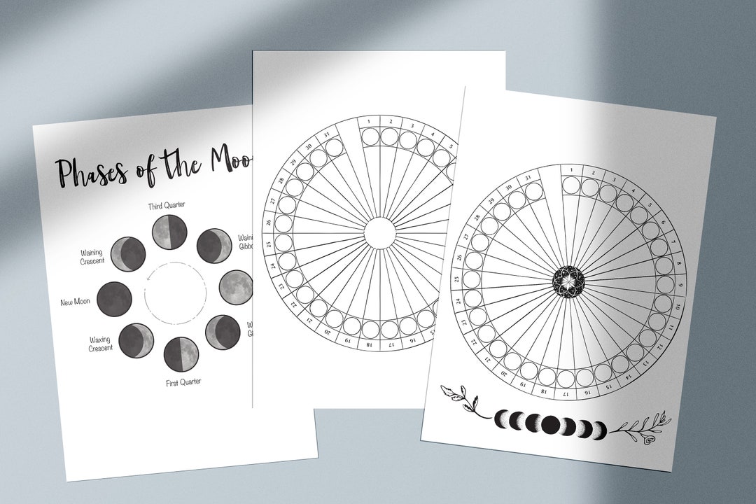 Moon Phase Monthly Tracker Printable, Lunar Phenology Wheel, Printables ...