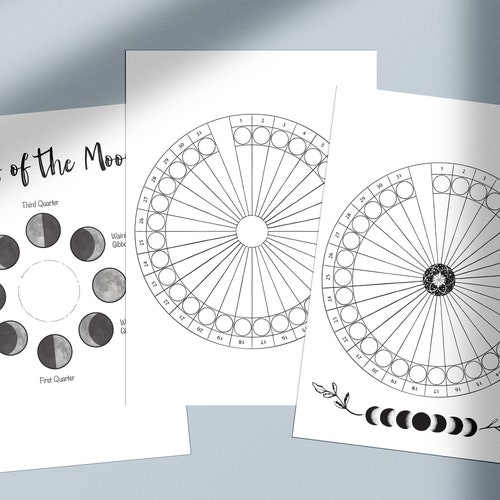 Moon Phase Monthly Tracker Printable Lunar Phenology Wheel - Etsy