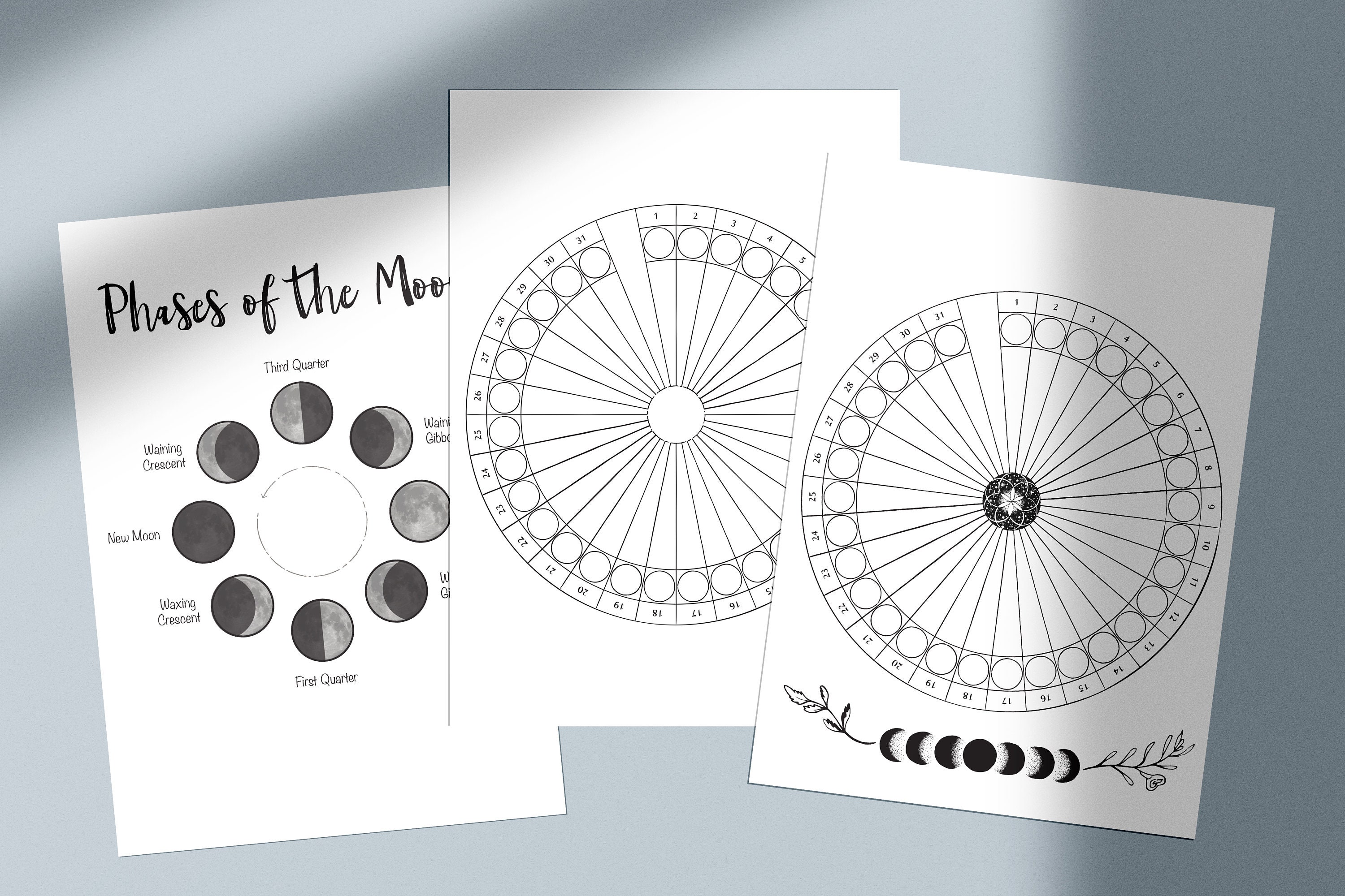 Moon Phase Monthly Tracker Printable, Lunar Phenology Wheel, Printables ...
